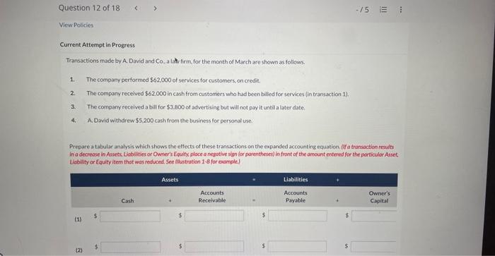 Solved Current Attempt in Progress Transactions made by A. | Chegg.com