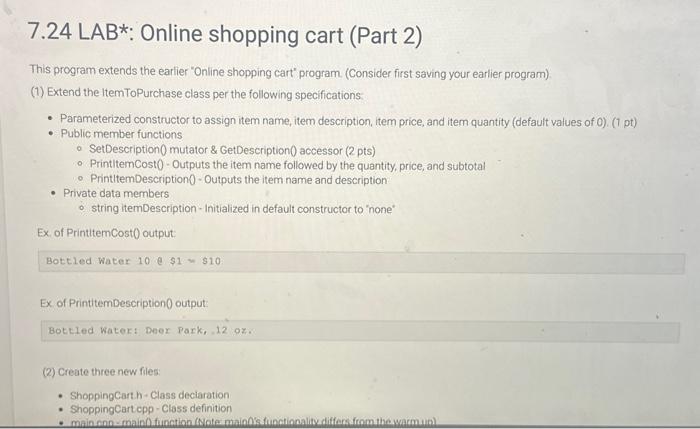 Solved his program extends the earlier "Online shopping cart | Chegg.com