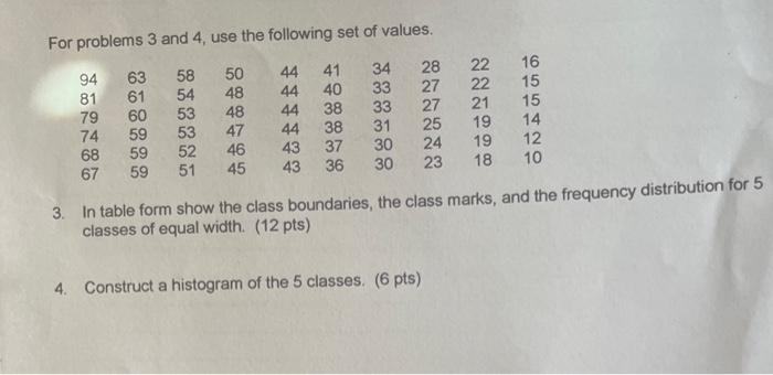 Solved For problems 3 and 4 , use the following set of | Chegg.com