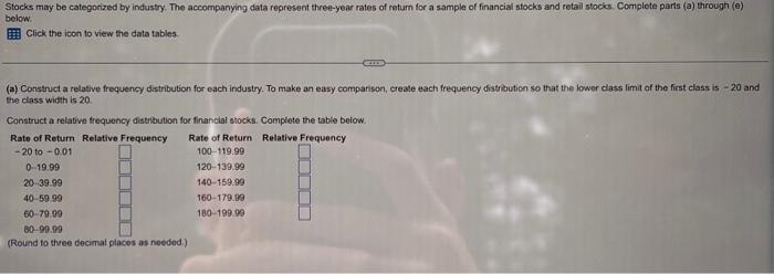Solved Stocks may be categorized by industry. The | Chegg.com