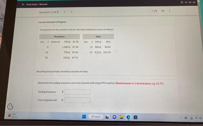 Solved Current Attempt in Progress Transactions for the | Chegg.com