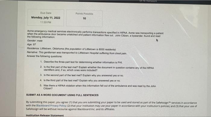 Solved Due Date Monday, July 11, 2022 11:59 PM Points | Chegg.com