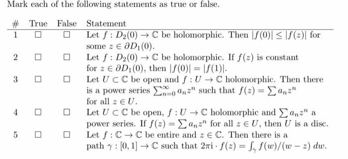 Solved Mark each of the following statements as true or | Chegg.com