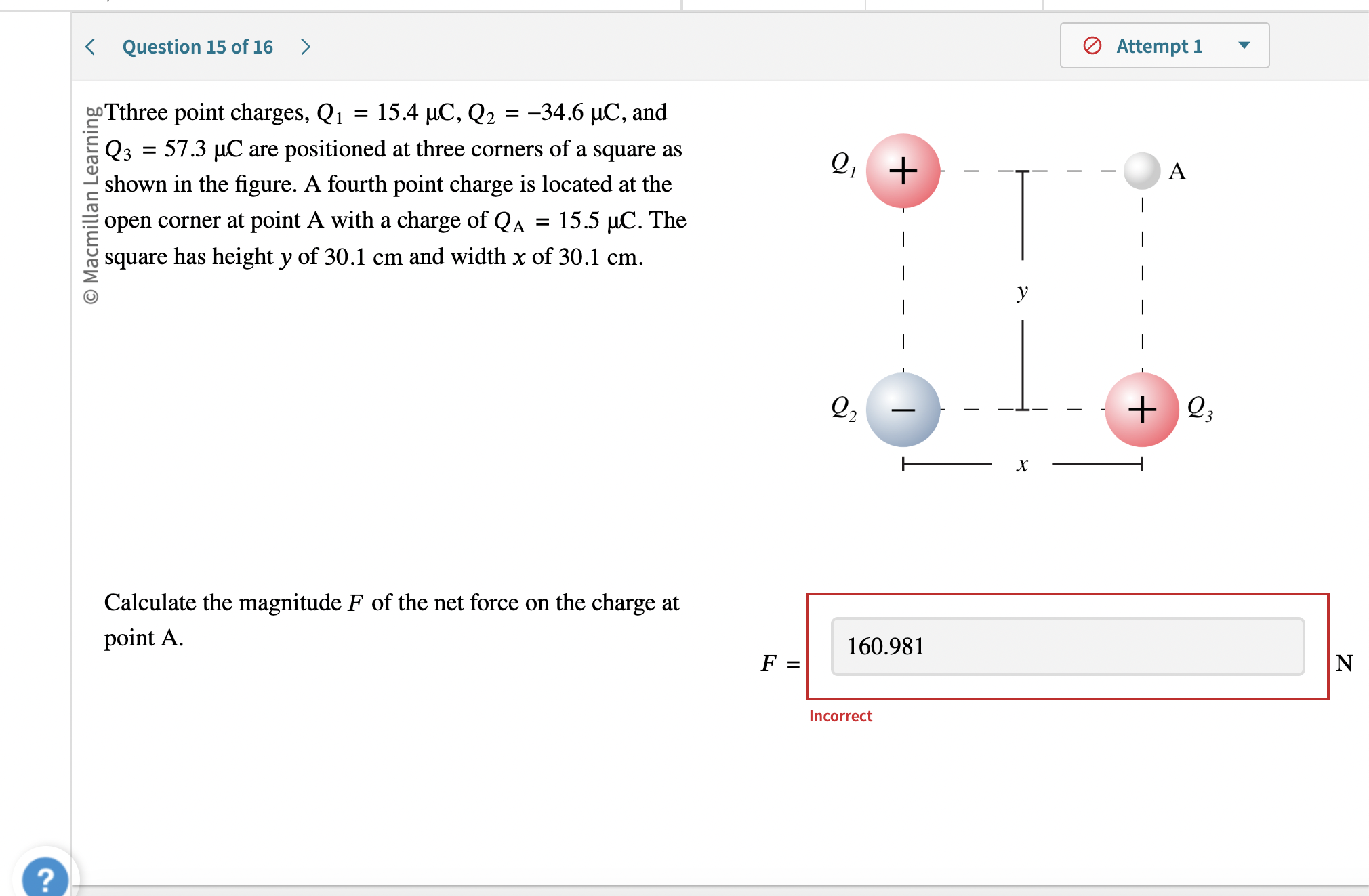 Solved Question 15 ﻿of 16Tthree point charges, | Chegg.com | Chegg.com