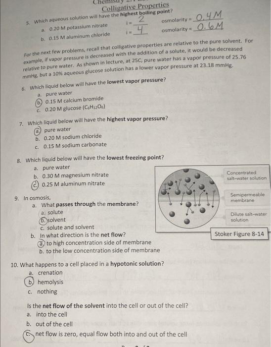 Solved Colligative Properties 5. Which aqueous solution will | Chegg.com