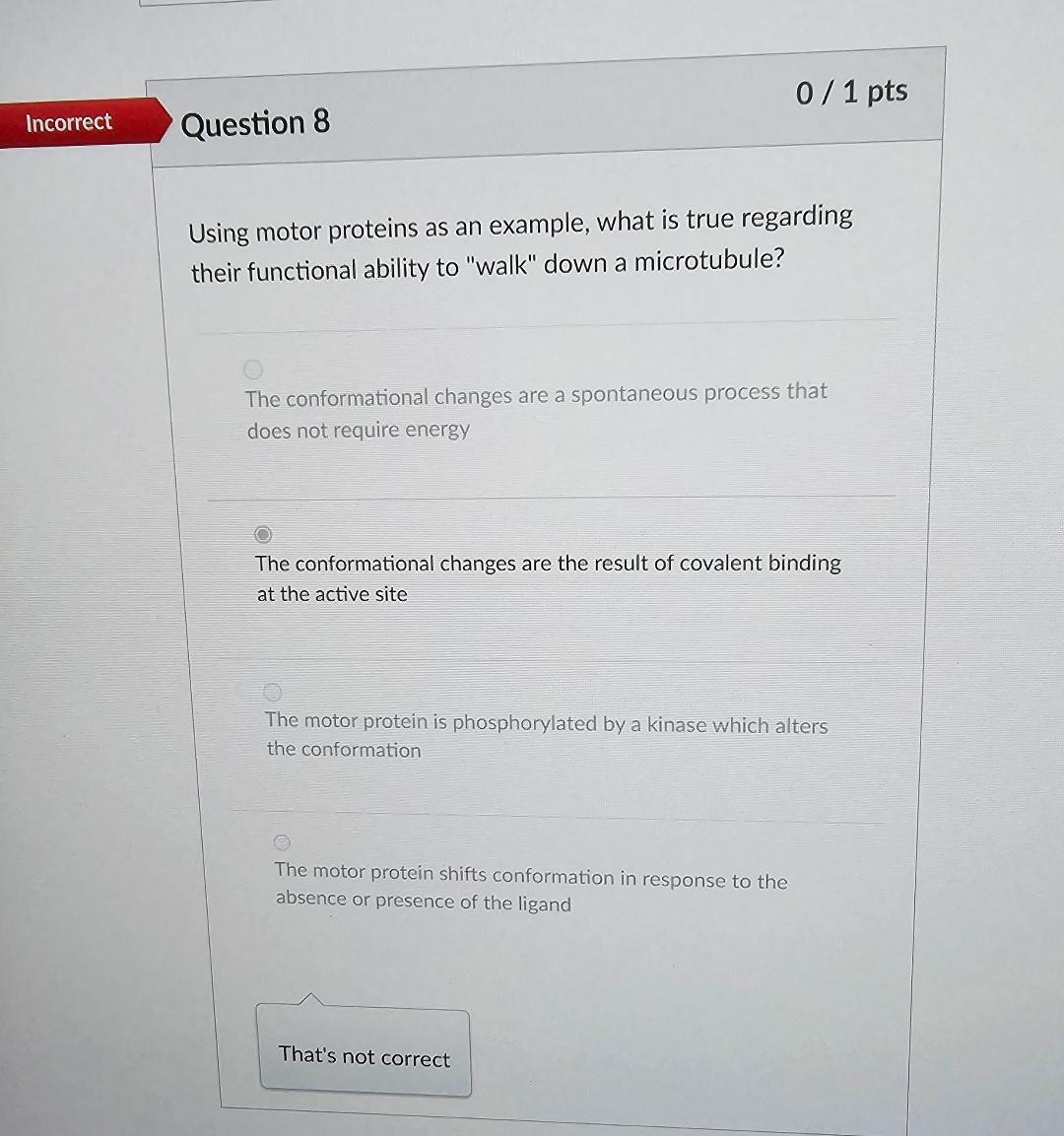 Solved IncorrectQuestion 801 ﻿ptsUsing motor proteins as an | Chegg.com