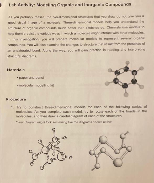 Solved Lab Activity: Modeling Organic and Inorganic | Chegg.com