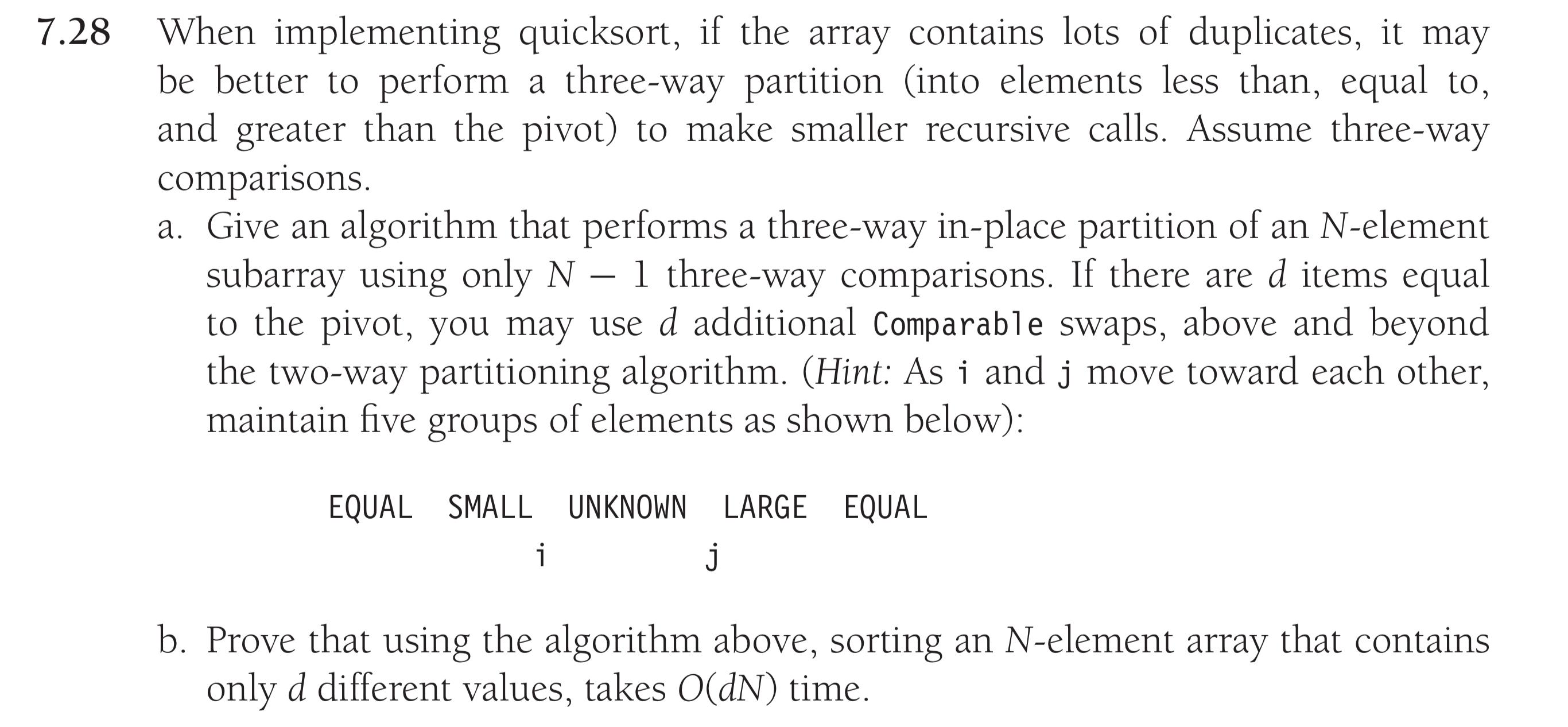 Solved 7.28 ﻿When implementing quicksort, if the array | Chegg.com