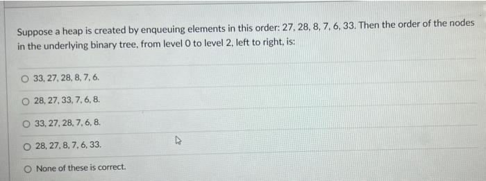 Solved Suppose a heap is created by enqueuing elements in | Chegg.com