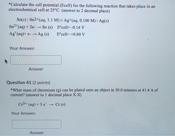 Solved Calculate The Cell Potential Ecell For The