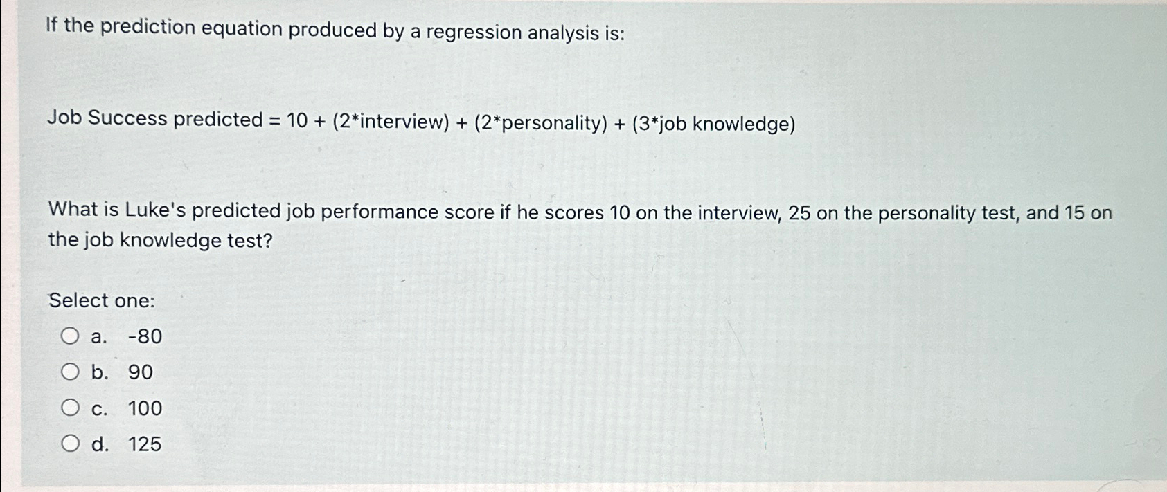 Solved If the prediction equation produced by a regression | Chegg.com