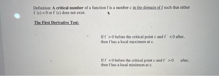 Solved Definition: A critical number of a function f is a | Chegg.com