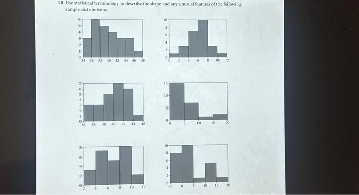 Solved 10. Use statistical terminology to describe the shape | Chegg.com