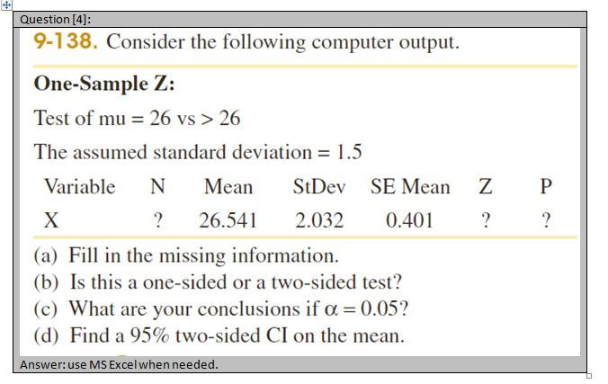 Solved 9-138. Consider the following computer output. | Chegg.com