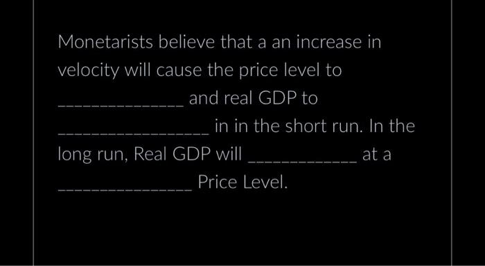 Solved Monetarists believe that a fall in the money supply | Chegg.com