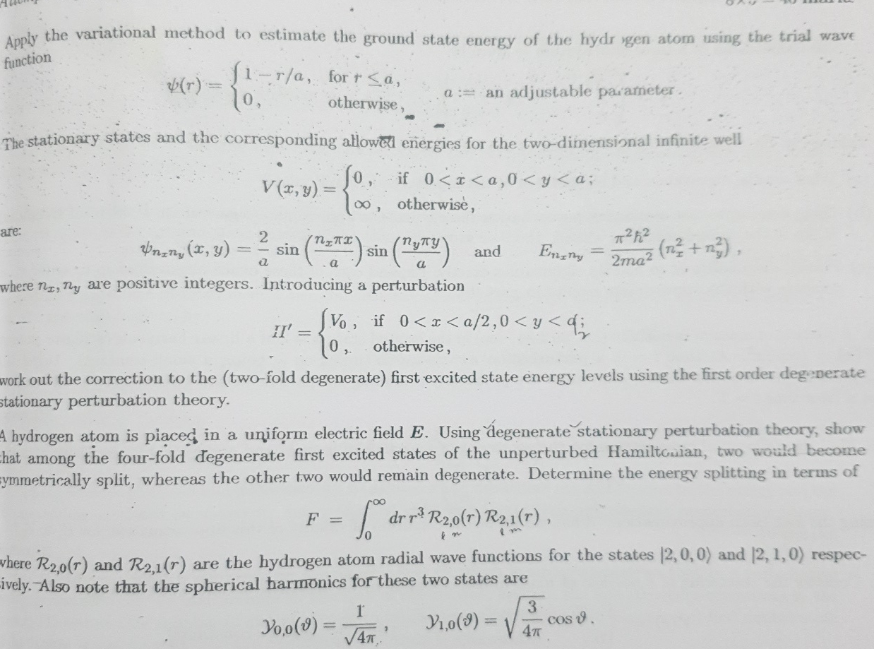 Solved Apply The Variational Method To Estimate The Ground