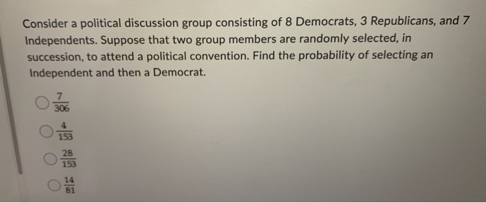 Solved Consider a political discussion group consisting of 8 | Chegg.com