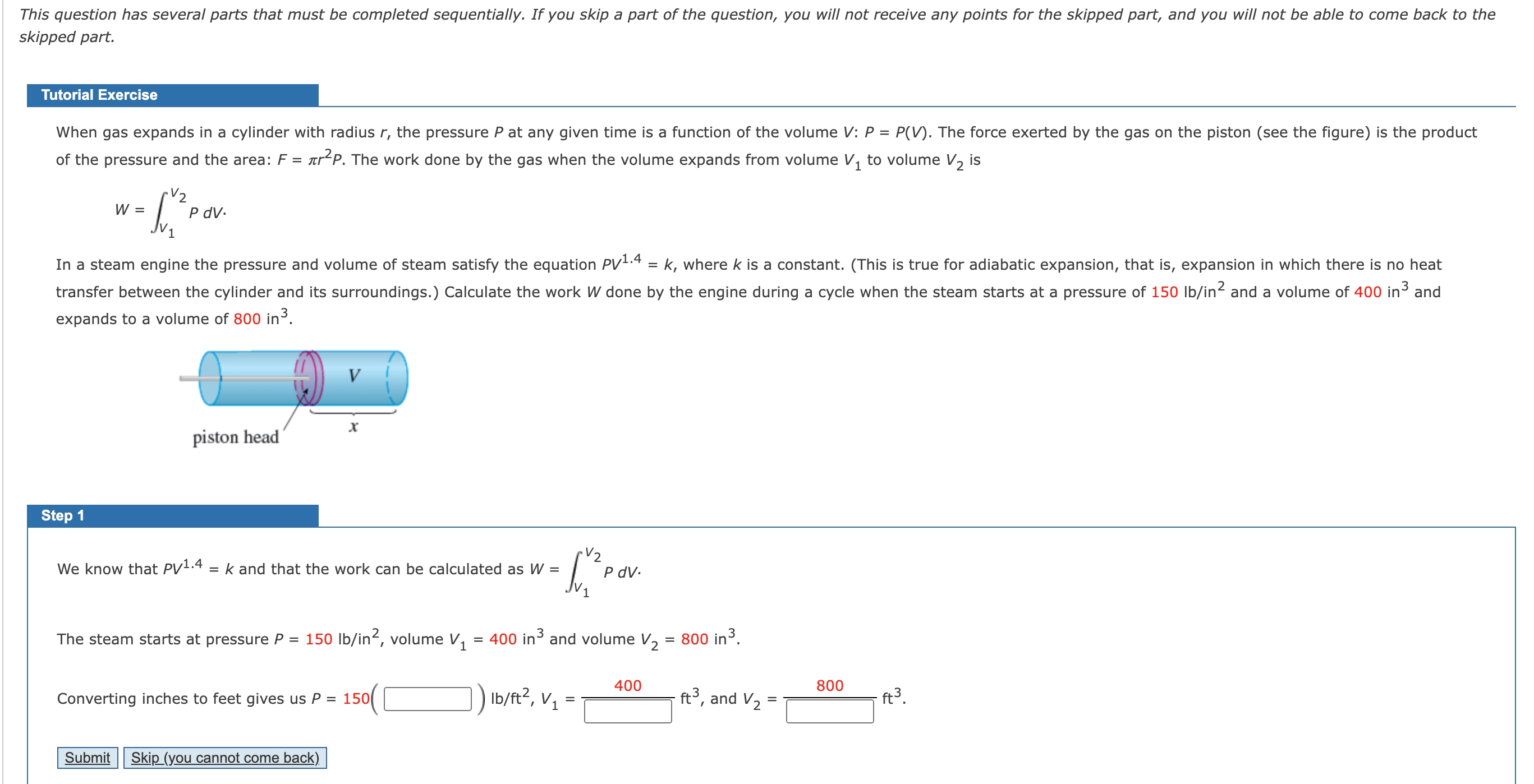 Solved Tutorial ExerciseWhen gas expands in a cylinder with | Chegg.com