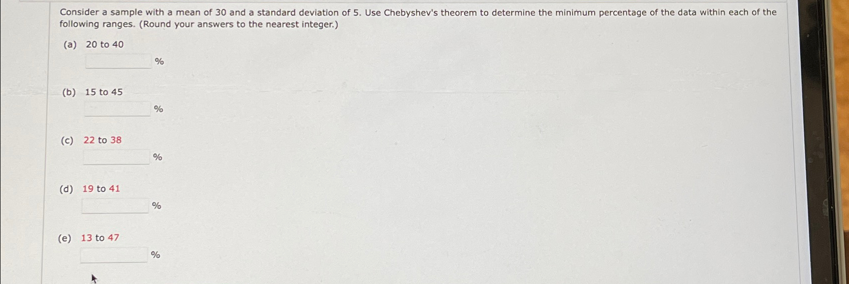 Solved following ranges. (Round your answers to the nearest | Chegg.com