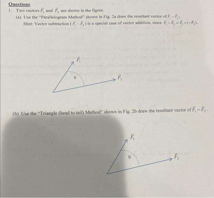 Solved Questions 1. Two vectors F1 and F2 are shown in the | Chegg.com