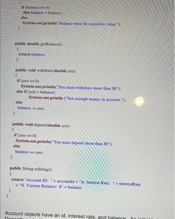 Solved A class called Account is defined as follows public | Chegg.com