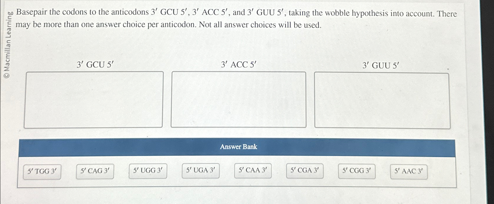 Solved Basepair the codons to the anticodons | Chegg.com