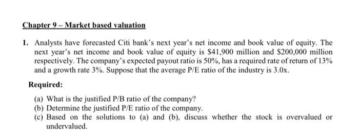 Solved Chapter 9-Market based valuation 1. Analysts have | Chegg.com