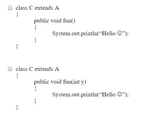 Solved Which of the following are valid method overriding | Chegg.com