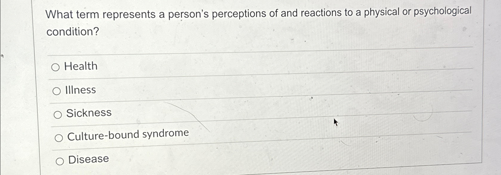 Solved What term represents a person's perceptions of and | Chegg.com