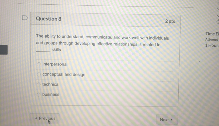 Solved Question 8 2 pts Time E The ability to understand, | Chegg.com