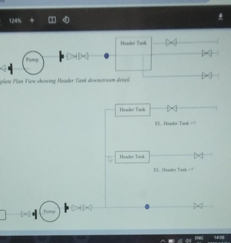 Solved plete Plan View showing Header Tank downstream | Chegg.com