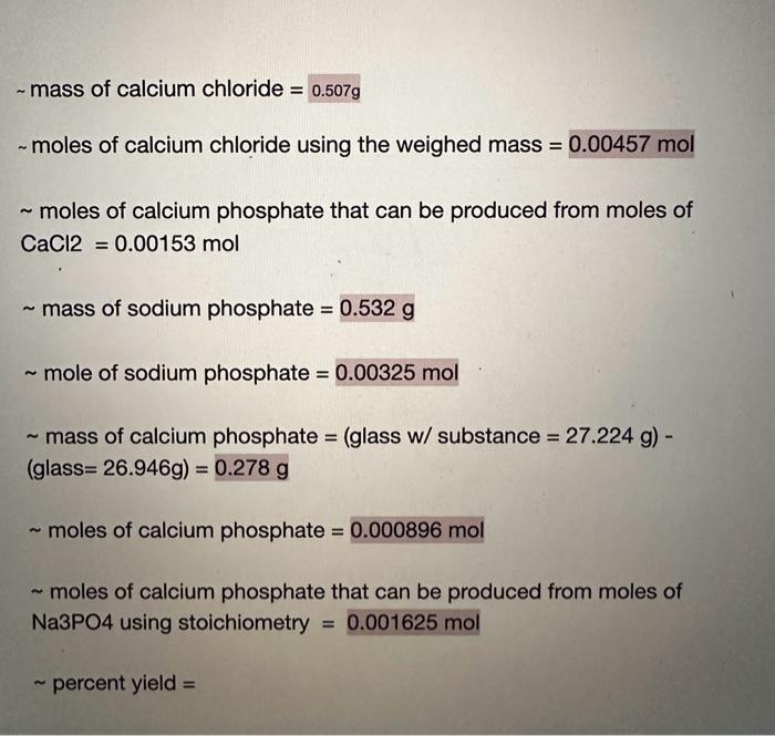 Solved ∼ mass of calcium chloride =0.507 g ∼ moles of | Chegg.com