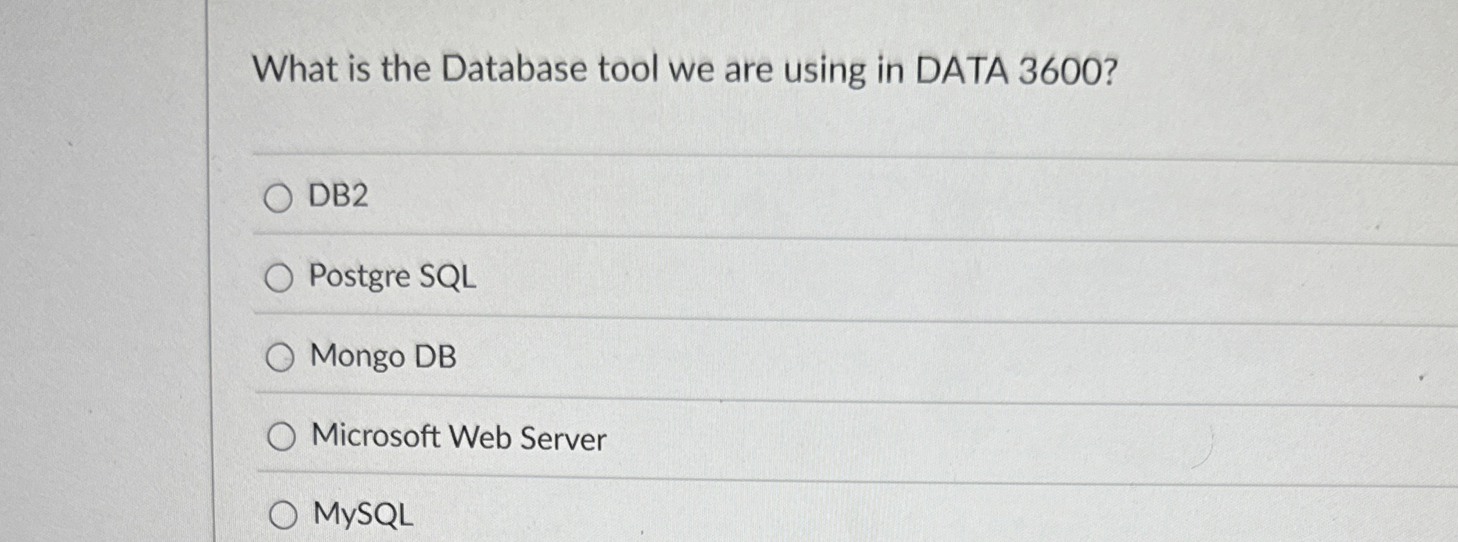 Solved What is the Database tool we are using in DATA | Chegg.com