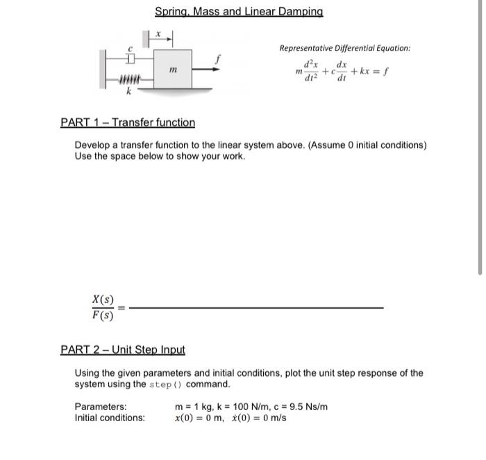 Solved Spring. Mass and Linear Damping Representative | Chegg.com