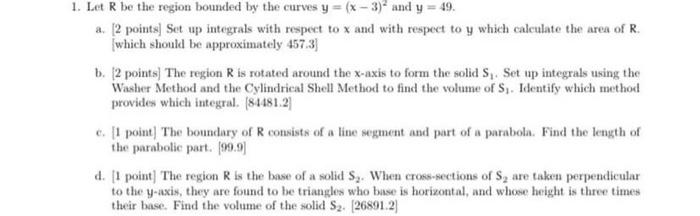 Solved 1. Let R be the region bounded by the curves y=(x−3)2 | Chegg.com