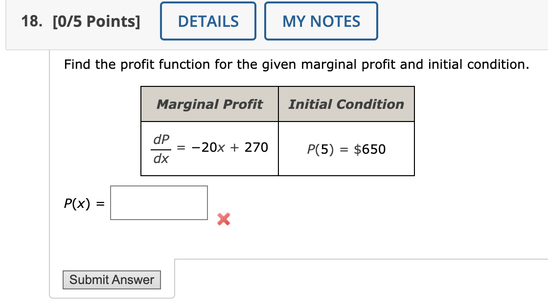 Solved Find the profit function for the given marginal | Chegg.com