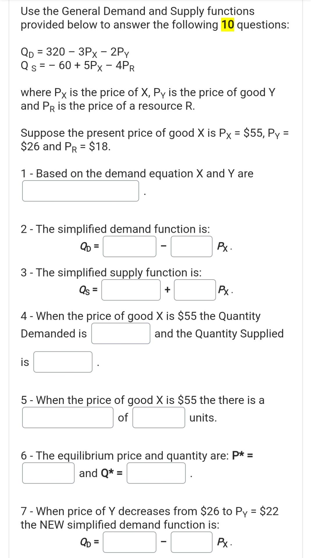 Solved Use the General Demand and Supply functions provided | Chegg.com