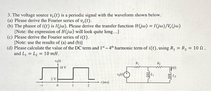 Solved 3. The voltage source vs(t) is a periodic signal with | Chegg.com