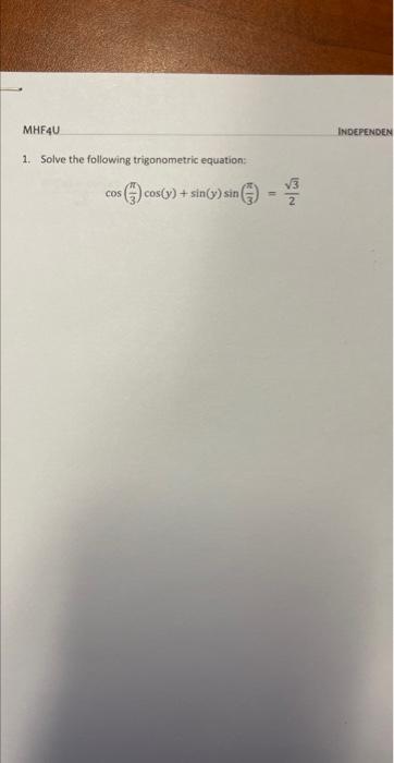 Solved 1. Solve the following trigonometric equation: | Chegg.com