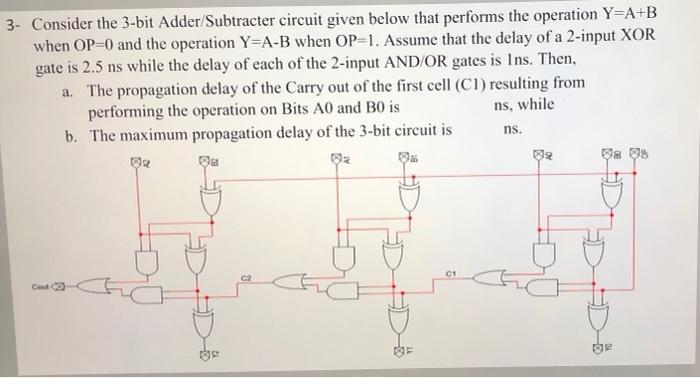 Solved 3. Consider the 3-bit Adder/Subtracter circuit given | Chegg.com