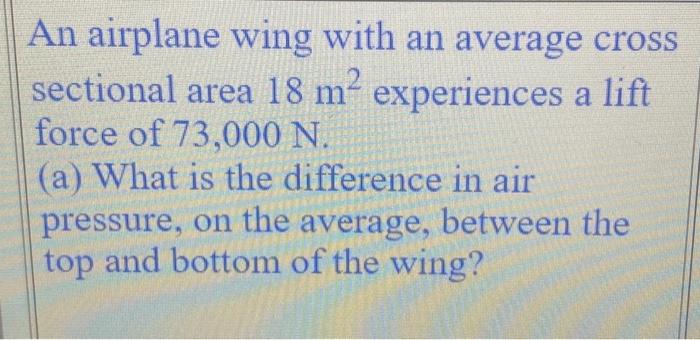 Solved An airplane wing with an average cross sectional area | Chegg.com