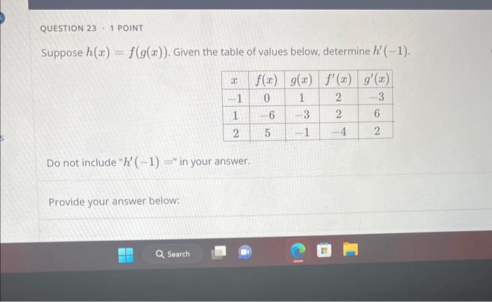 Solved Suppose h(x)=f(g(x)). Given the table of values | Chegg.com