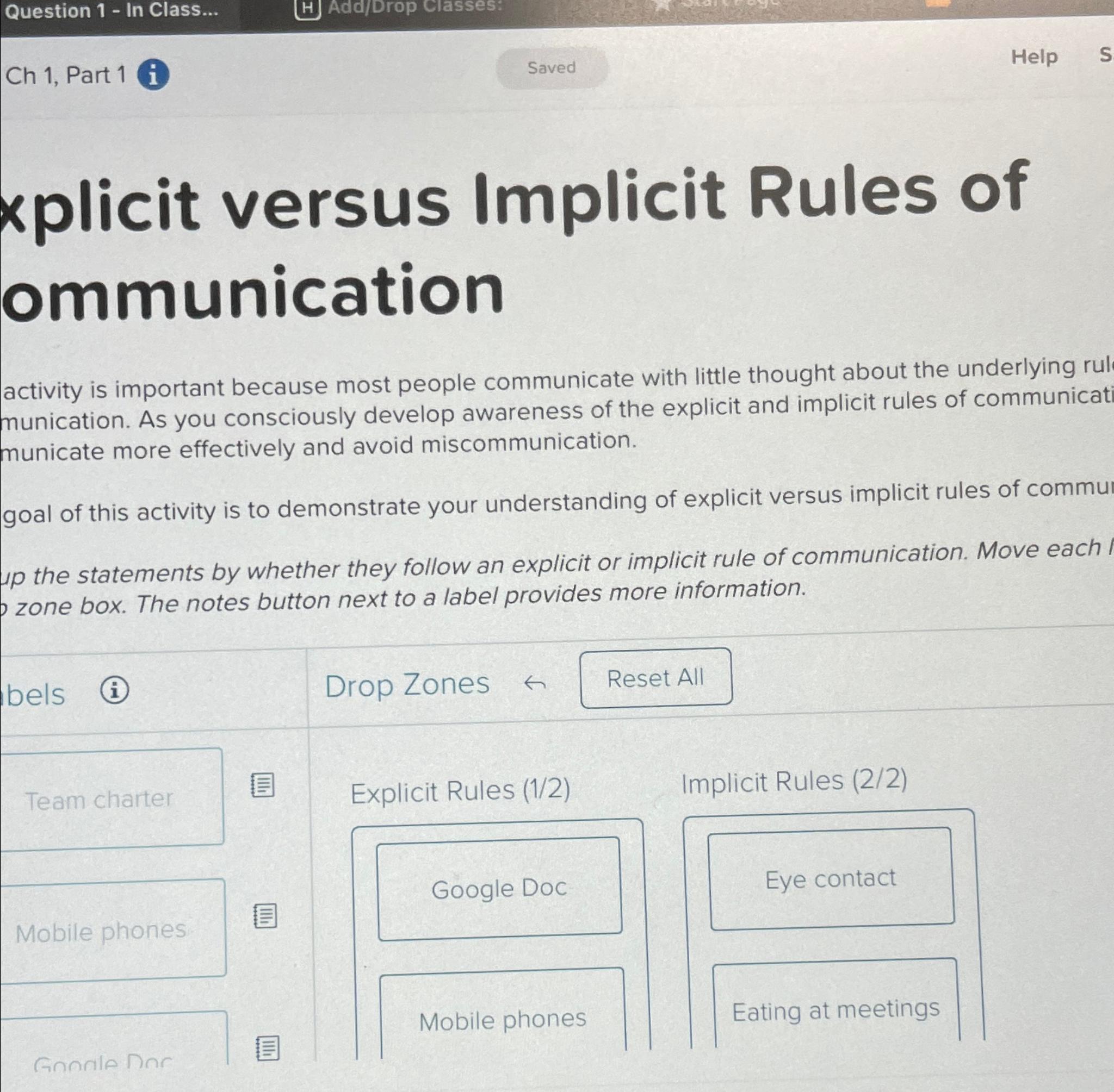Solved Question 1 - ﻿In Class...Ch 1, ﻿Part | Chegg.com