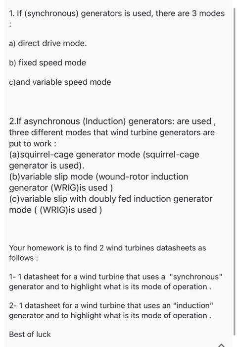Solved 1. If (synchronous) generators is used, there are 3 | Chegg.com