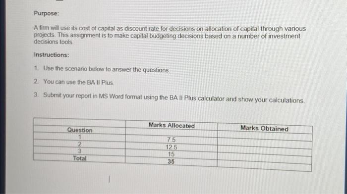 Solved Purpose: A firm will use its cost of capital as | Chegg.com