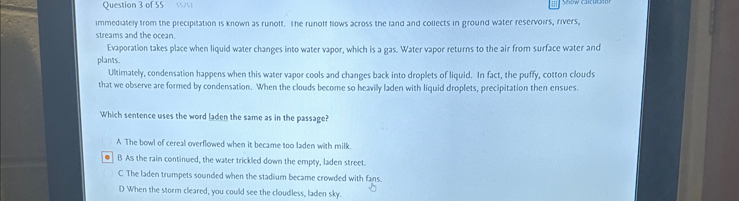 Question 3 ﻿of 55immediately trom the precipitation | Chegg.com