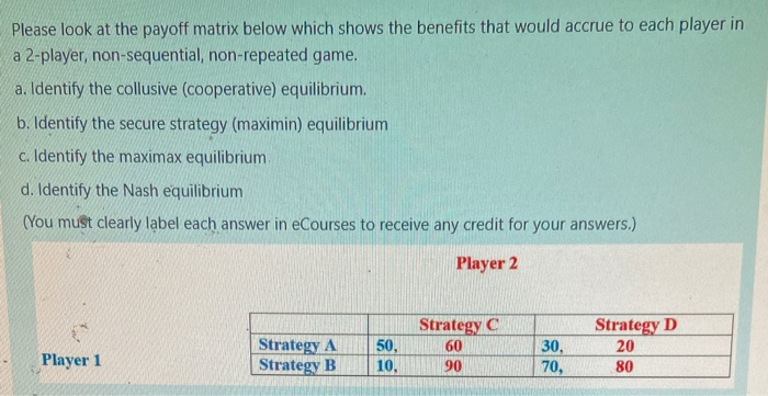 Solved Please look at the payoff matrix below which shows | Chegg.com