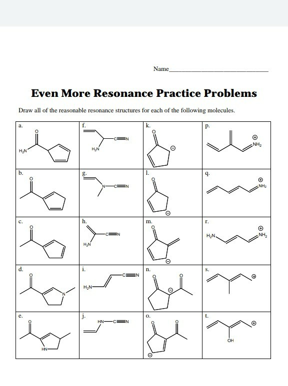 Solved Name Even More Resonance Practice Problems Draw all | Chegg.com