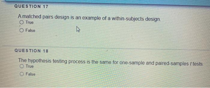 Solved QUESTION 17 A matched pairs design is an example of a | Chegg.com