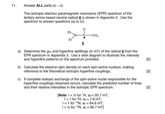 The isotropic electron paramagnetic resonance (EPR) | Chegg.com